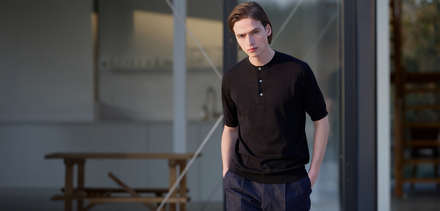 #194 SUVIN PLATINUM Henley Neck Knit T-shirt – ＋CLOTHET ONLINE